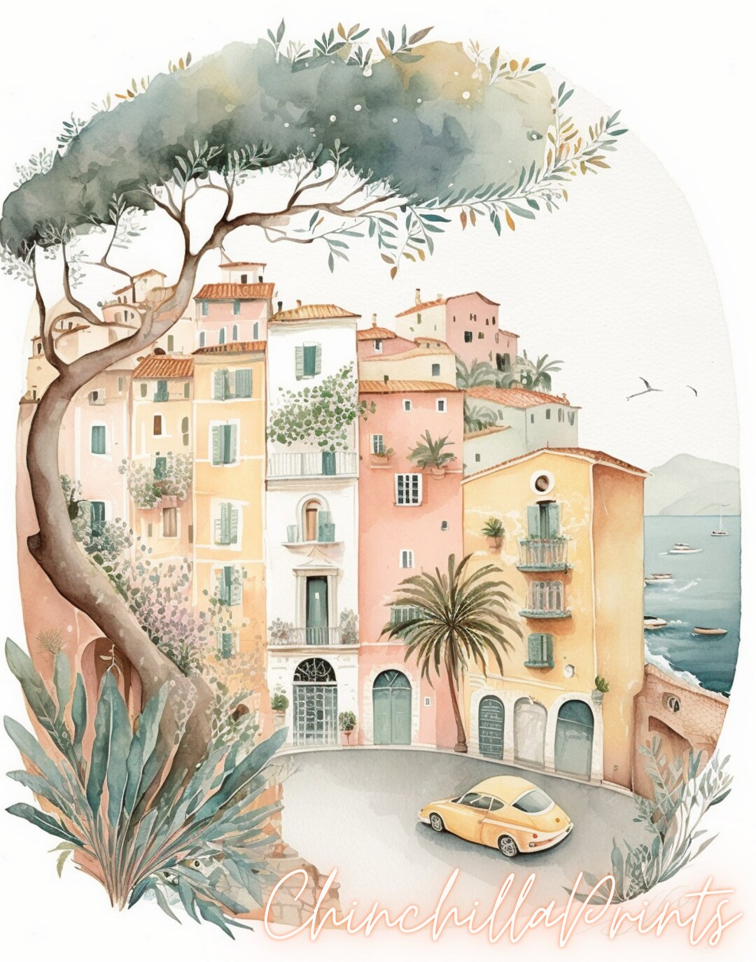 Set of 5 Italian Riviera Art Prints, French Riviera Art, Italy Art ...
