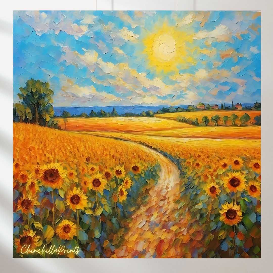 Sunflower Field Print, Sunflower Art, Sunflower Painting, Flower Art ...