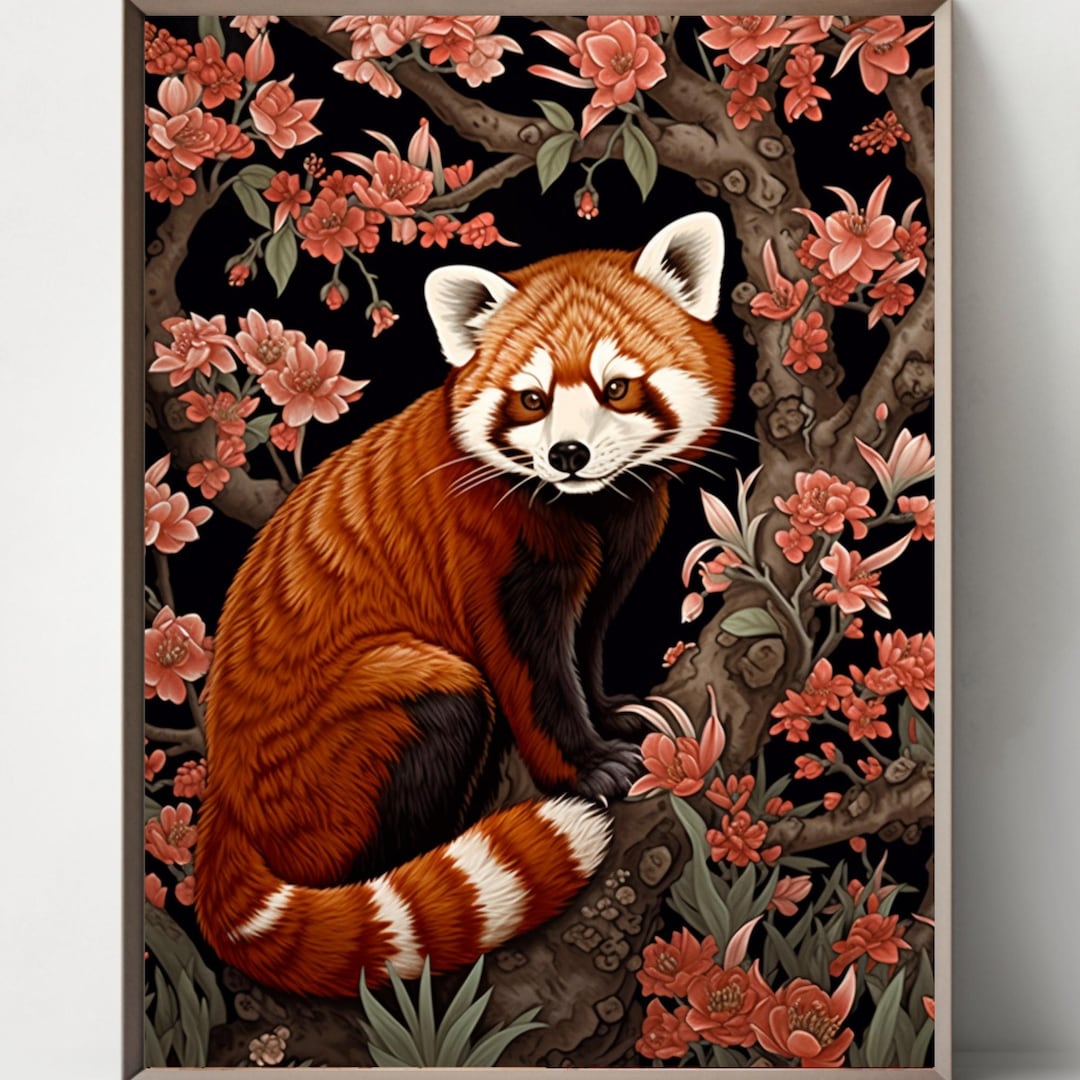 Red Panda Art Nouveau Art Deco Style William Maurice Watercolor Red ...