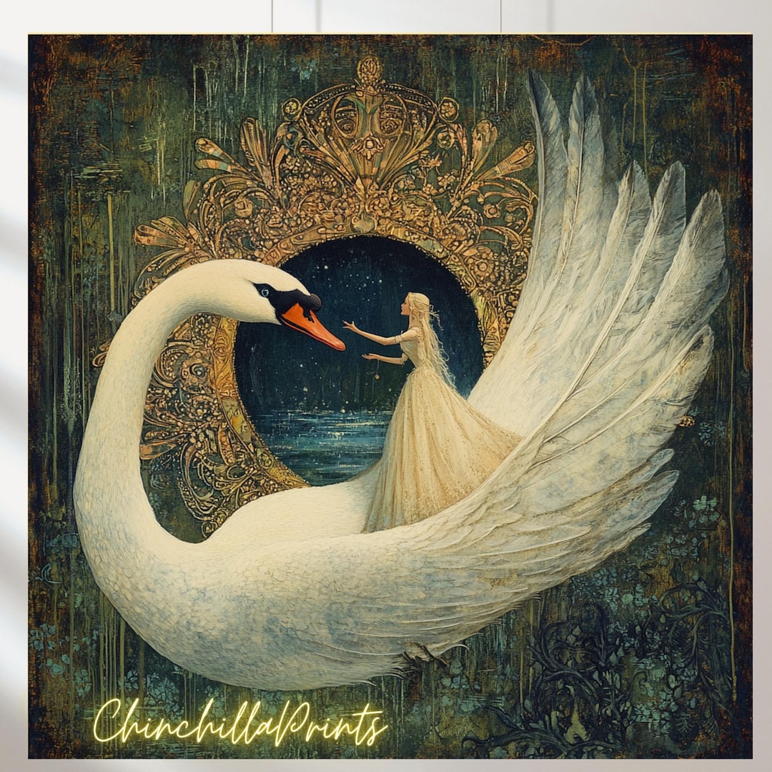 Set of 5, Swan Princess Image Vintage Painting - Digital Print Design ...