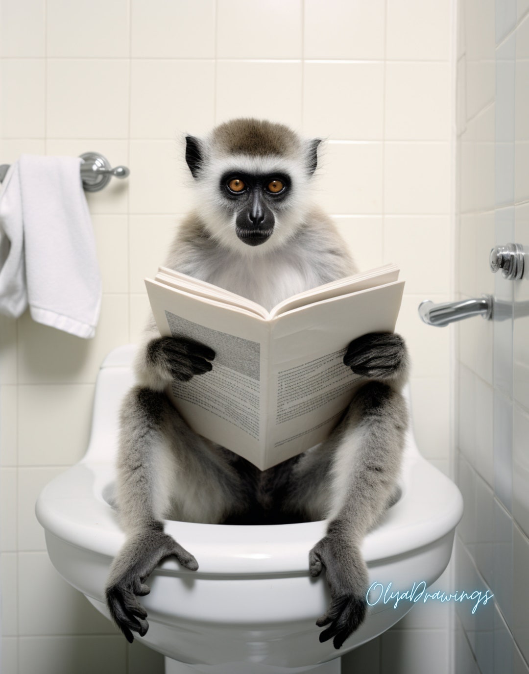 Set of 3 Lemur Wall Art, Fun Bathroom Prints, Toilet Poster, Lemur in ...