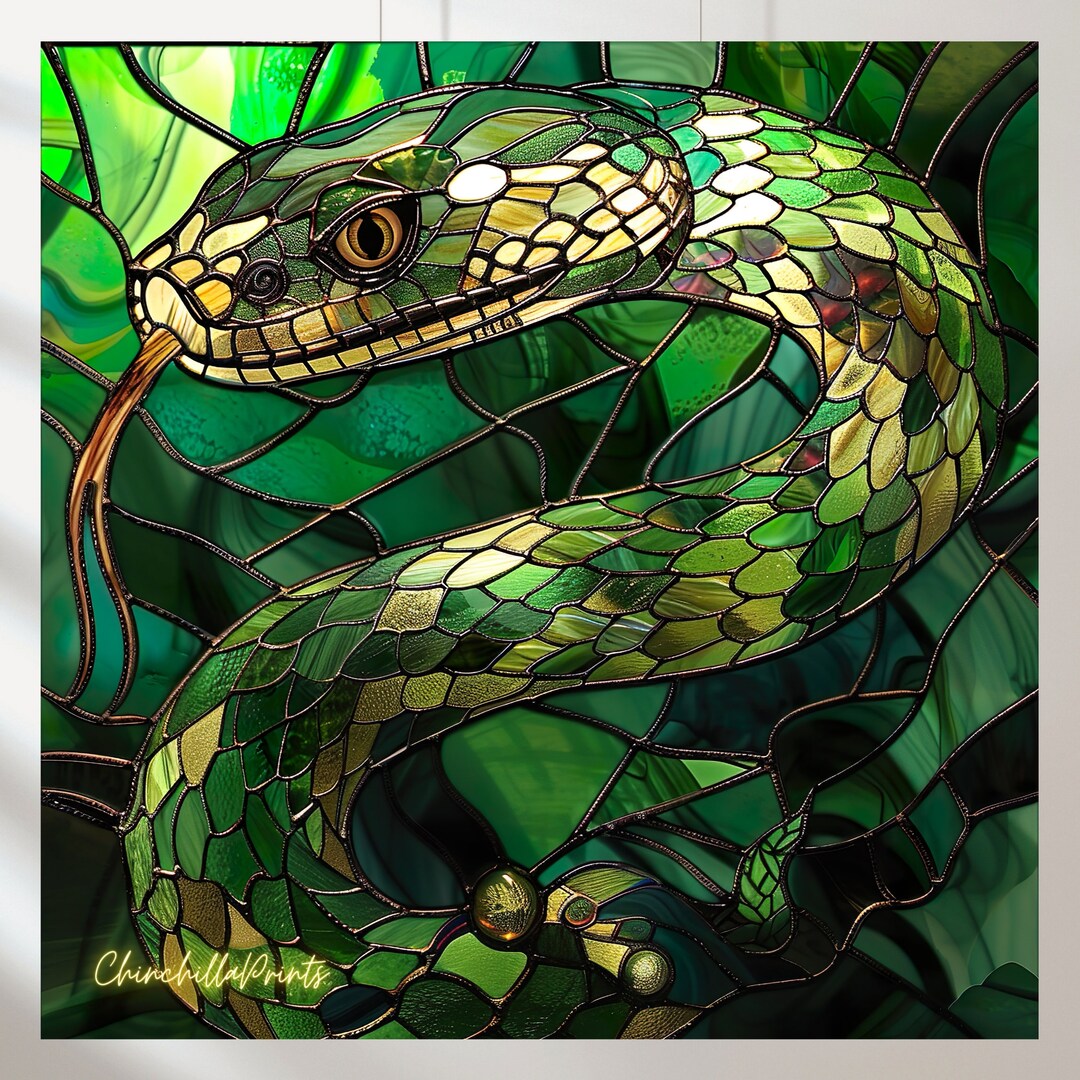 Stained Glass Snake Set of 4, Python, Bright Picture, Wall Decor, PNG ...