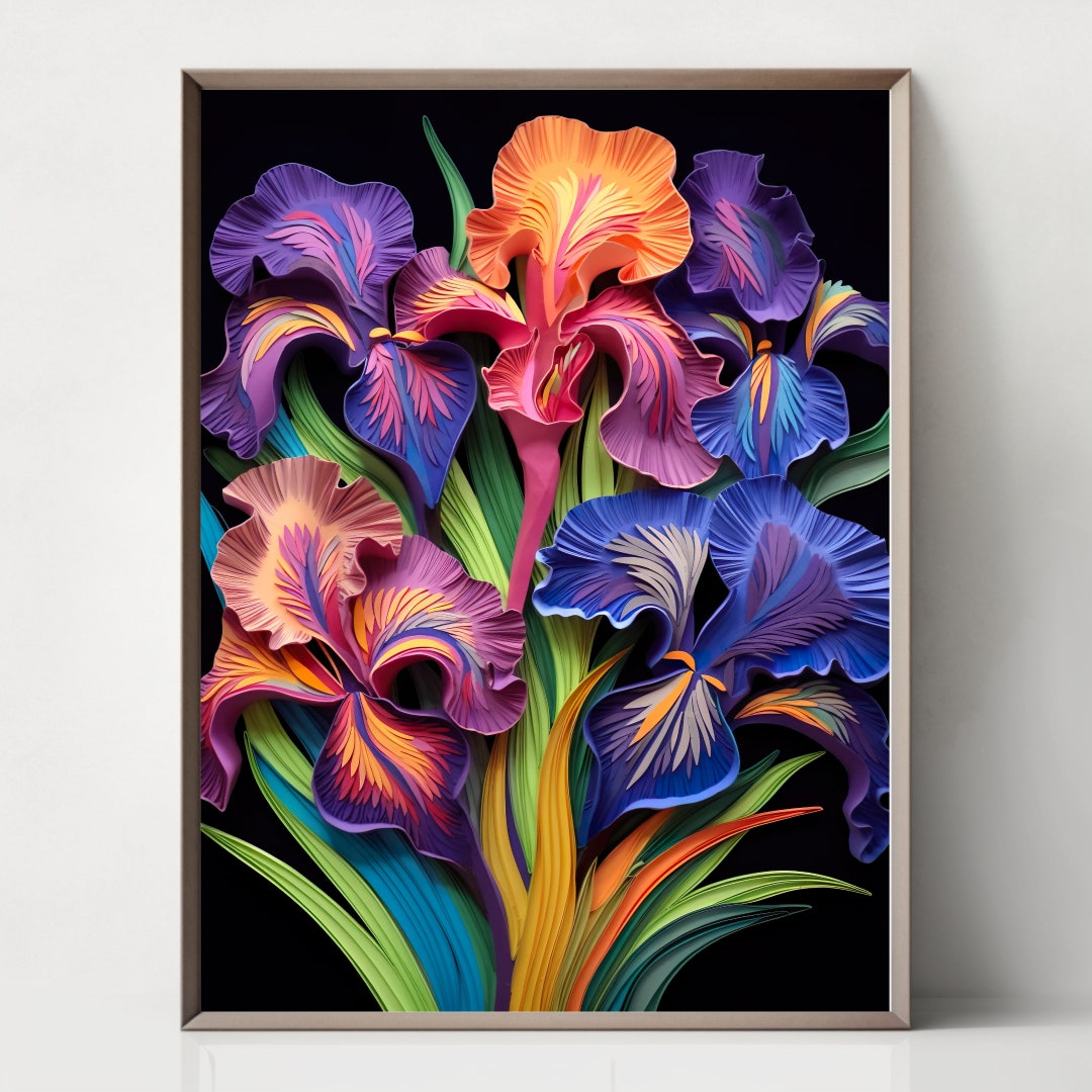 Paper Cut Flowers Irises Quilling Art Paper Cut Art Digital Art Print ...