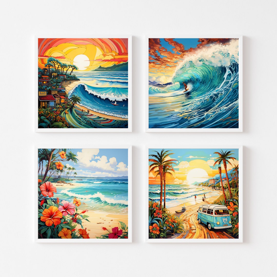 Set of 5 Surfing Art, Beach Art, Surfing Lifestyle, Wall Art, Wall ...