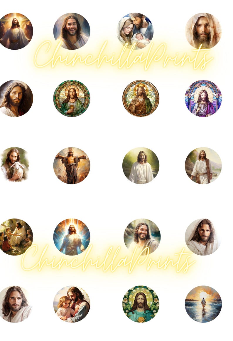 Jesus Christ Portrait Digital Collage Sheet: Round Cabochon Images ...