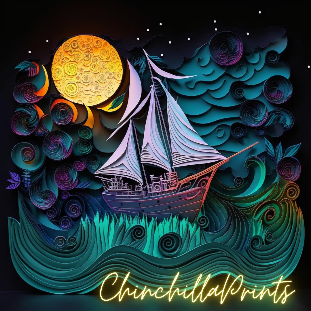 Quilling Art Print: Paper Cut Boat on Waves (digital Print) - Etsy