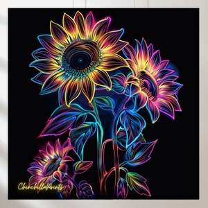 Sunflowers Neon Rainbow Design for Sublimation Cups, T-shirt Design ...