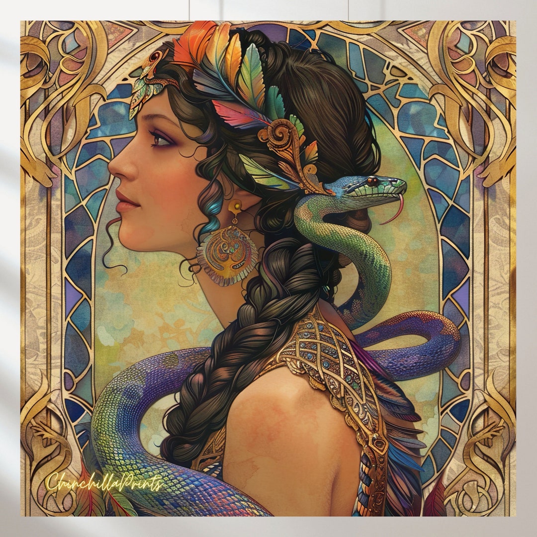 Art Nouveau Snake Goddess Set of 4, Python Goddess, Snake Charmer - Etsy