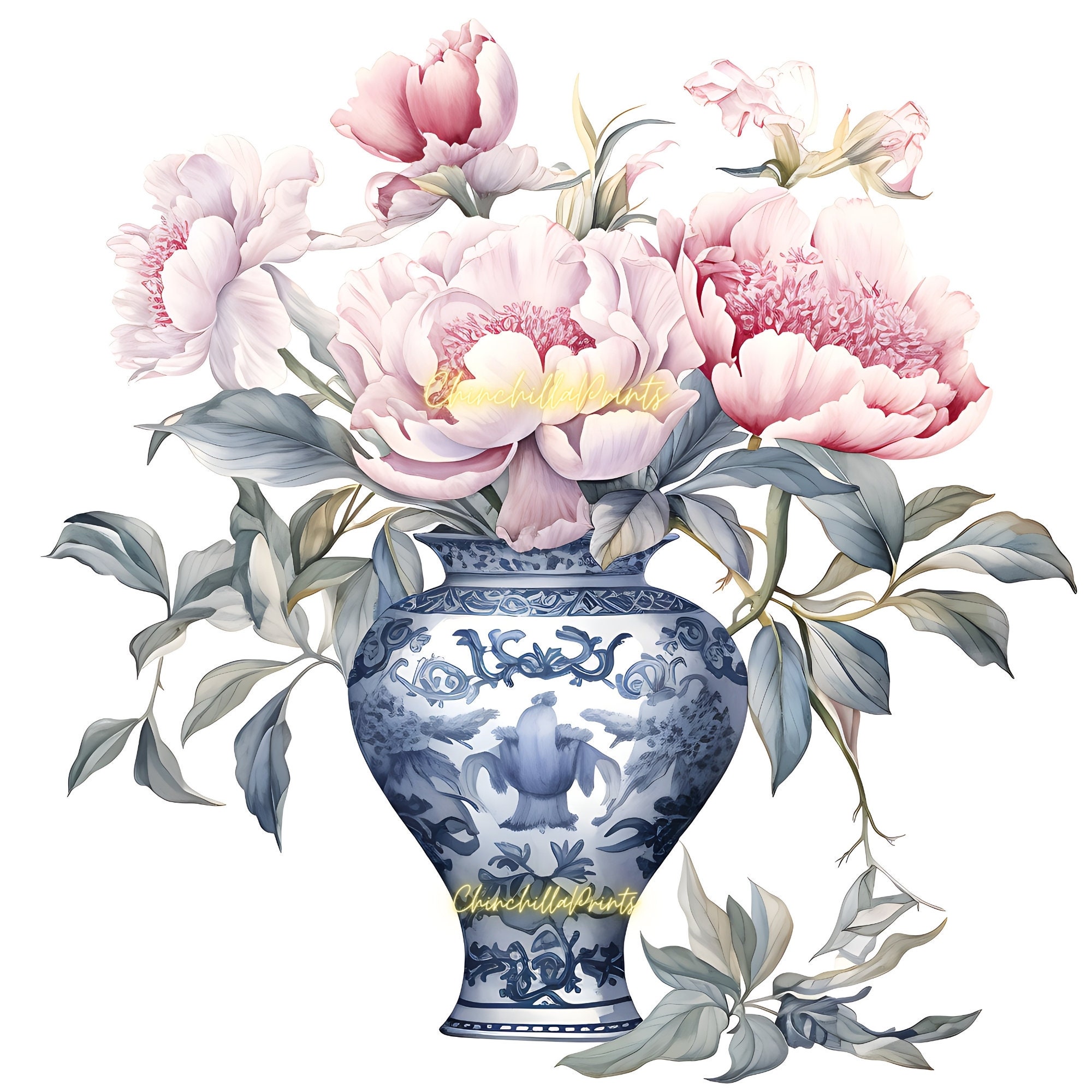 Set of 9 Chinoiserie Vase Watercolor Clipart Set: Chinese Art (JPG ...