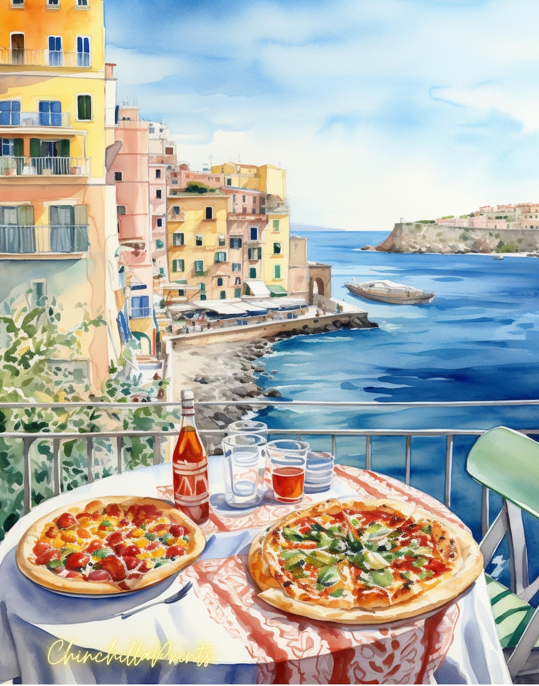 Italian Pizza Watercolor Wall Art Naples Coast Art Italian Kitchen ...