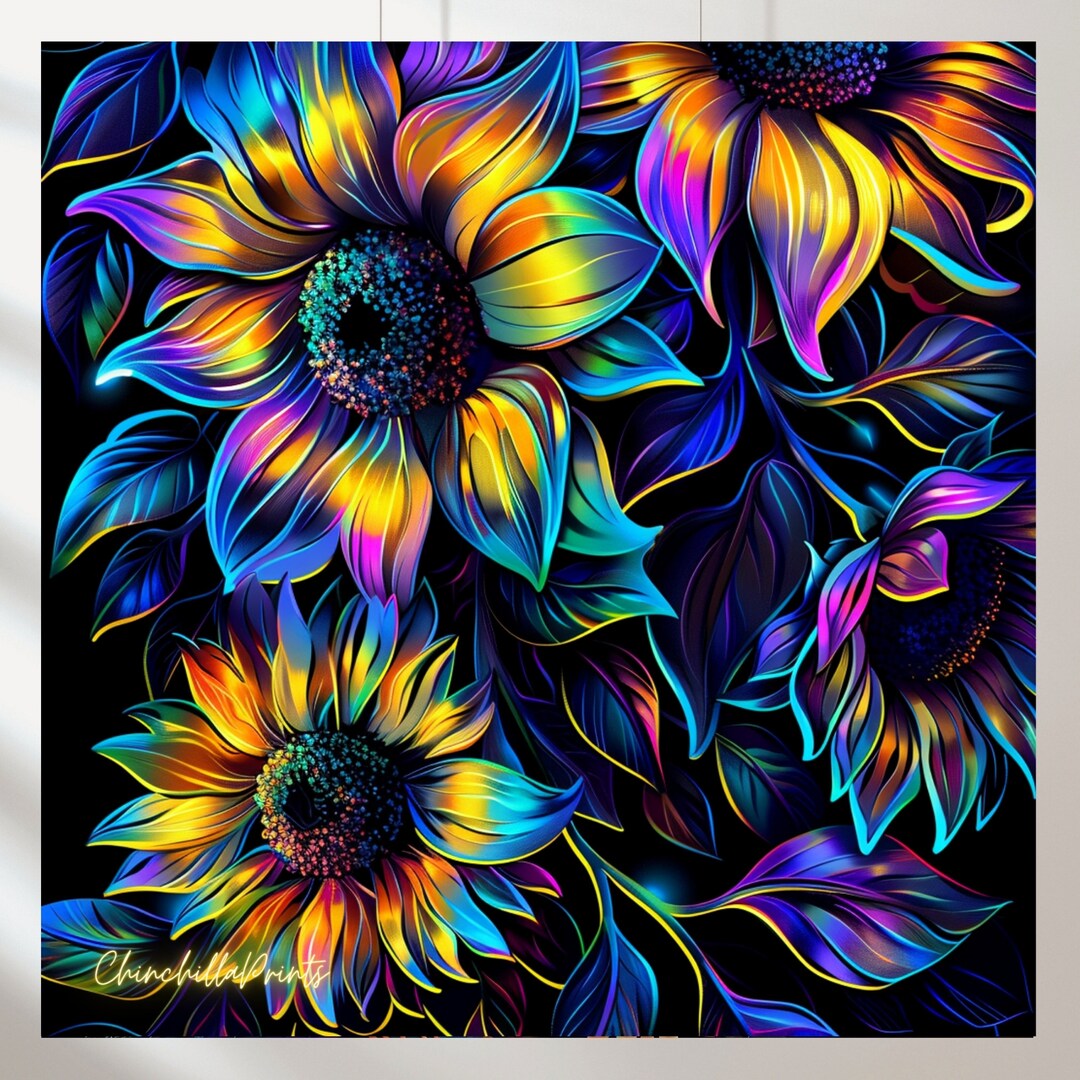 Sunflowers Neon Rainbow Design for Sublimation Cups, T-shirt Design ...
