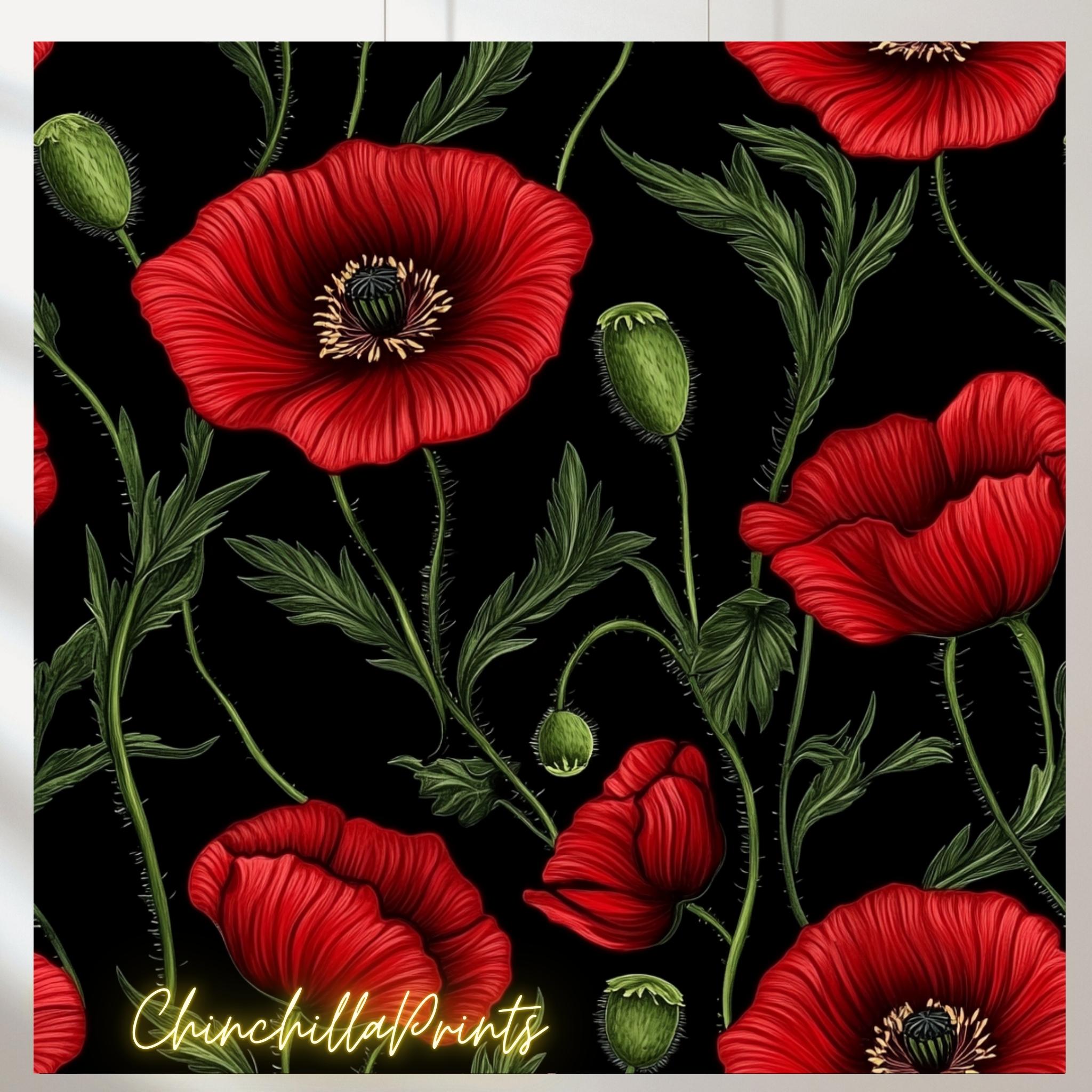 Poppy Floral Designs: Seamless Illustration Set for Commercial Use (JPG ...