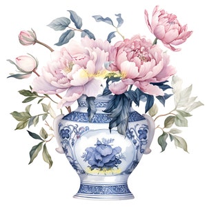 Set of 9 Chinoiserie Vase Watercolor Clipart Set: Chinese Art (JPG ...