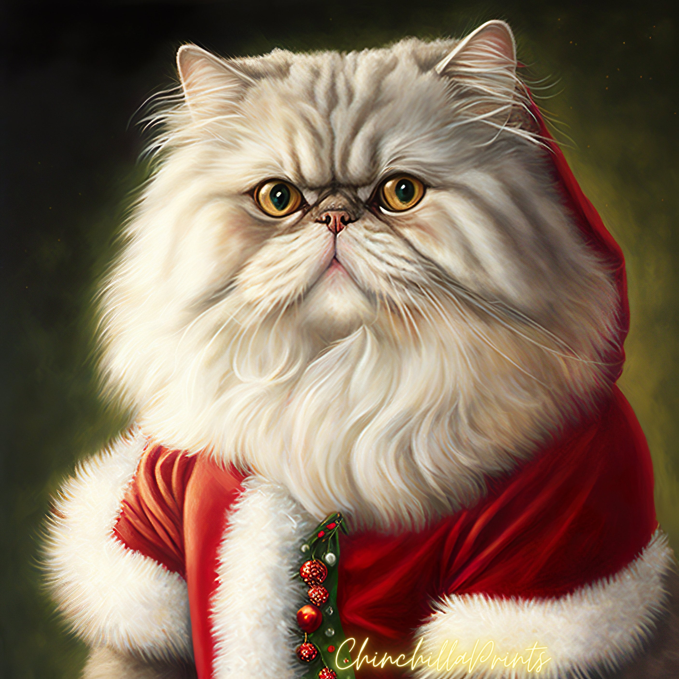 Set of 5 Santa Persian Cat Art Print: Funny Christmas Decor (digital ...