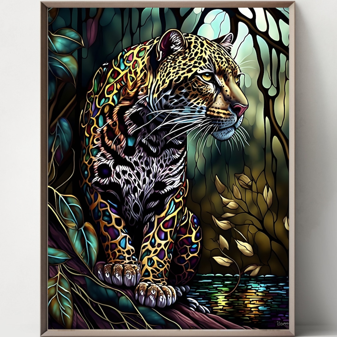 Printable Jaguar in the Tropics Set of 4, Jaguar Wall Art, Animal ...