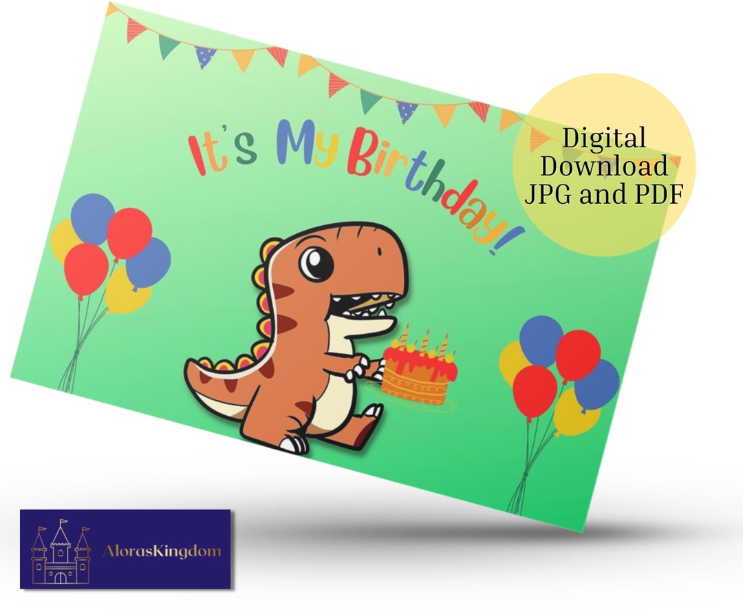 6x4 Inch Printable Birthday Postcard, Dinosaur Themed Birthday Postcard ...