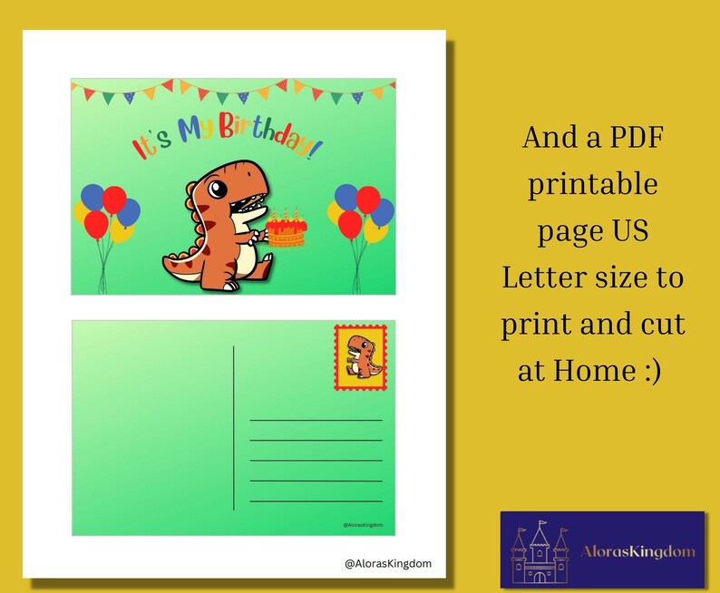6x4 Inch Printable Birthday Postcard, Dinosaur Themed Birthday Postcard ...