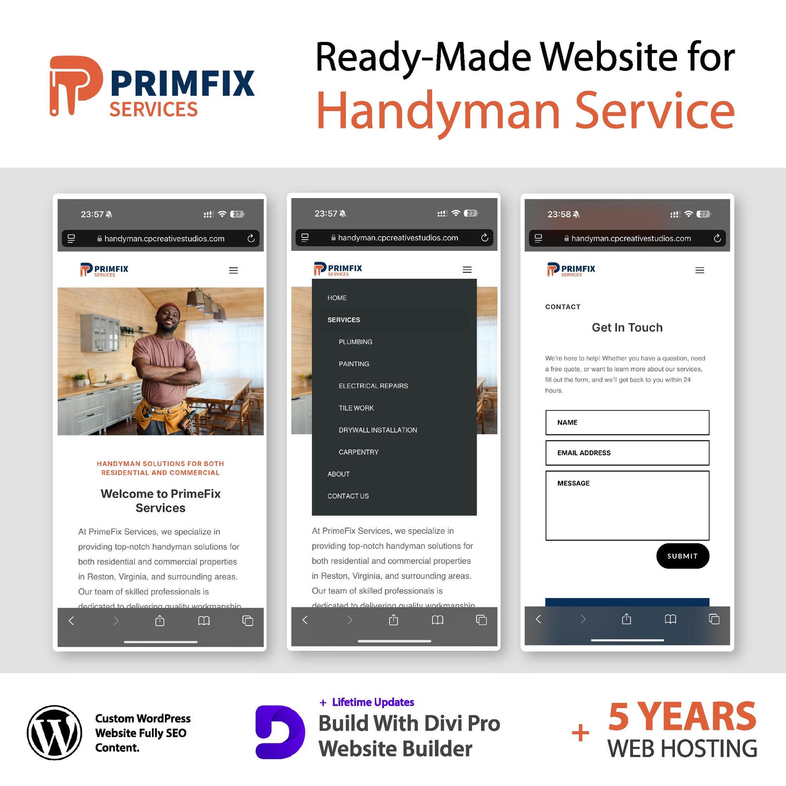 Ready-to-launch Handyman Service Website Template – Free Domain ...