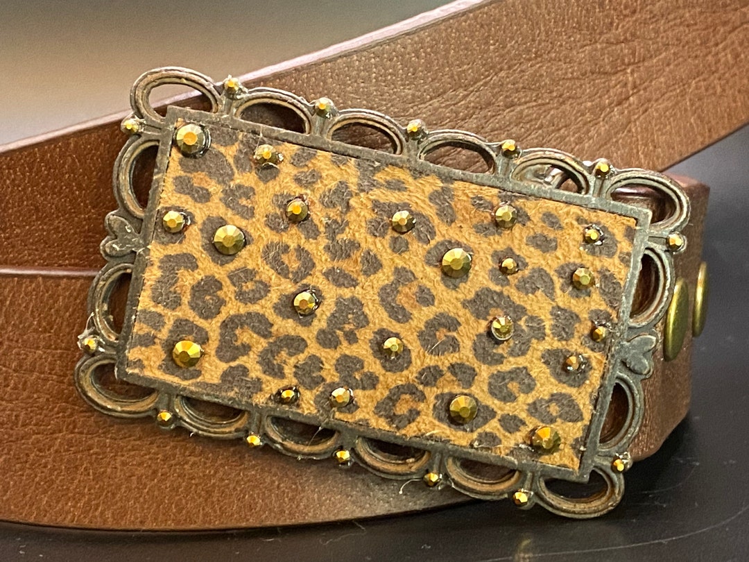 Leopard & Rhinestone Antiqued Buckle - Etsy