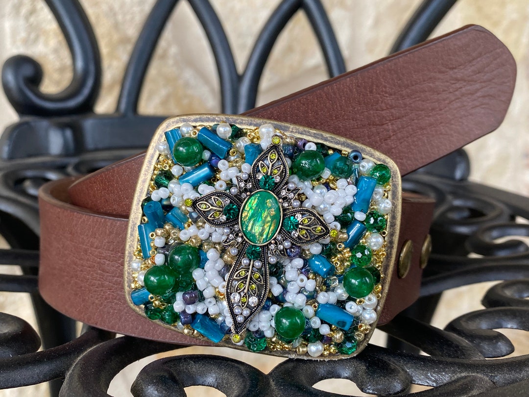 Emerald Green & Gold Cross Buckle - Etsy