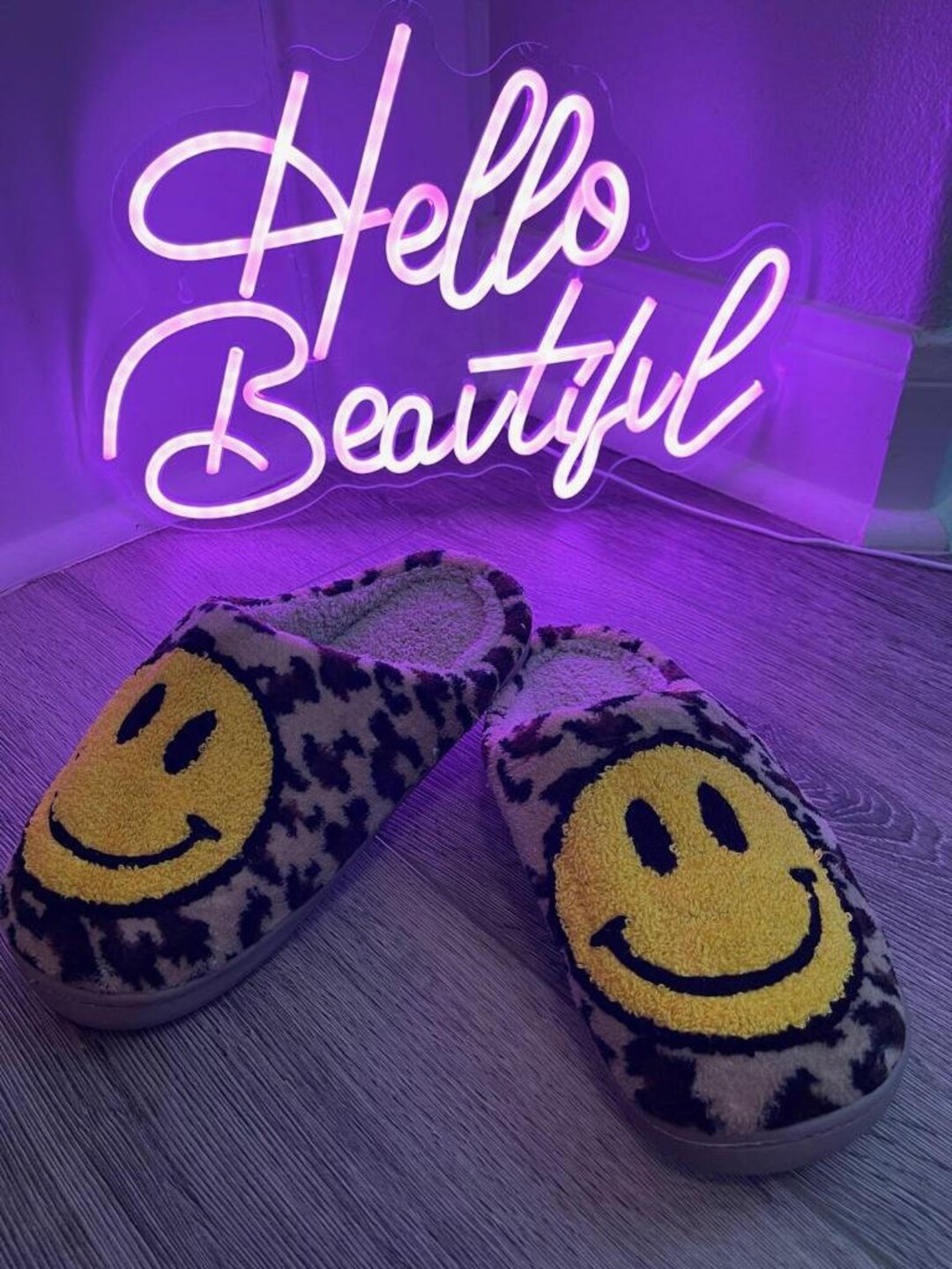Leopard Smiley Face Happy Feet Cozy Slippers - Etsy