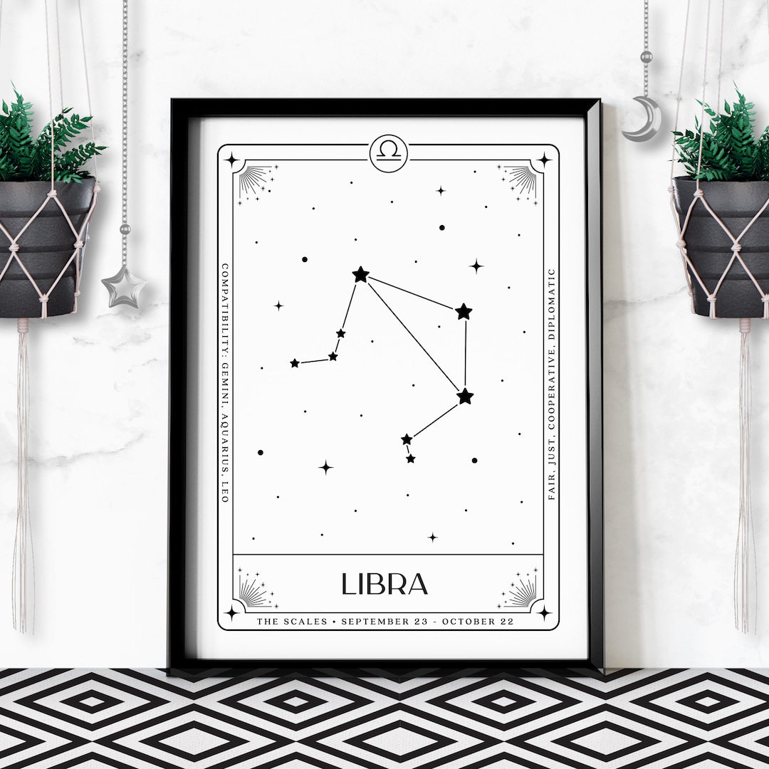 Libra Zodiac Tarot Card Art Print, Astrology Horoscope, Celestial ...