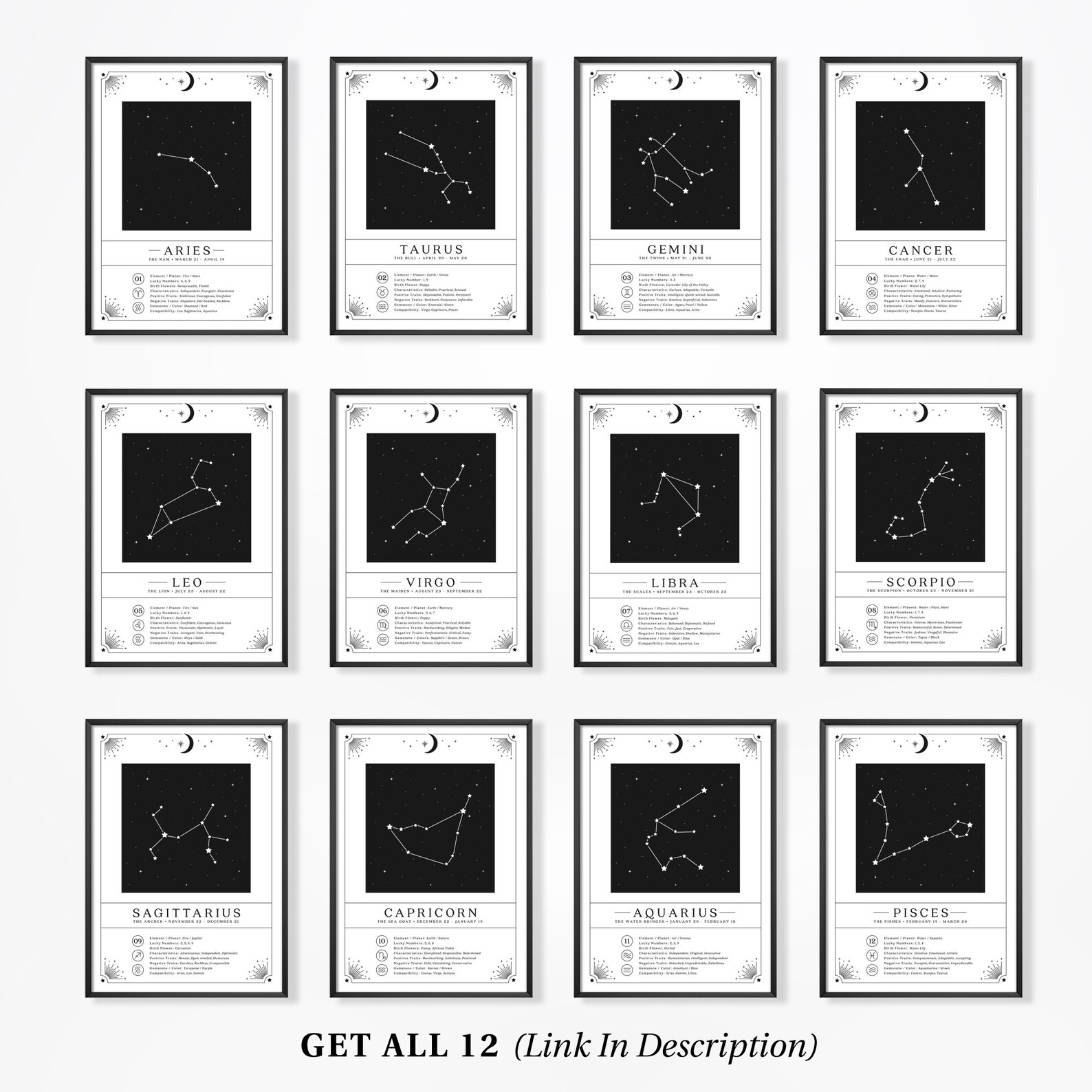 Taurus Zodiac Print Night Sky Printable Astrology Gifts for - Etsy