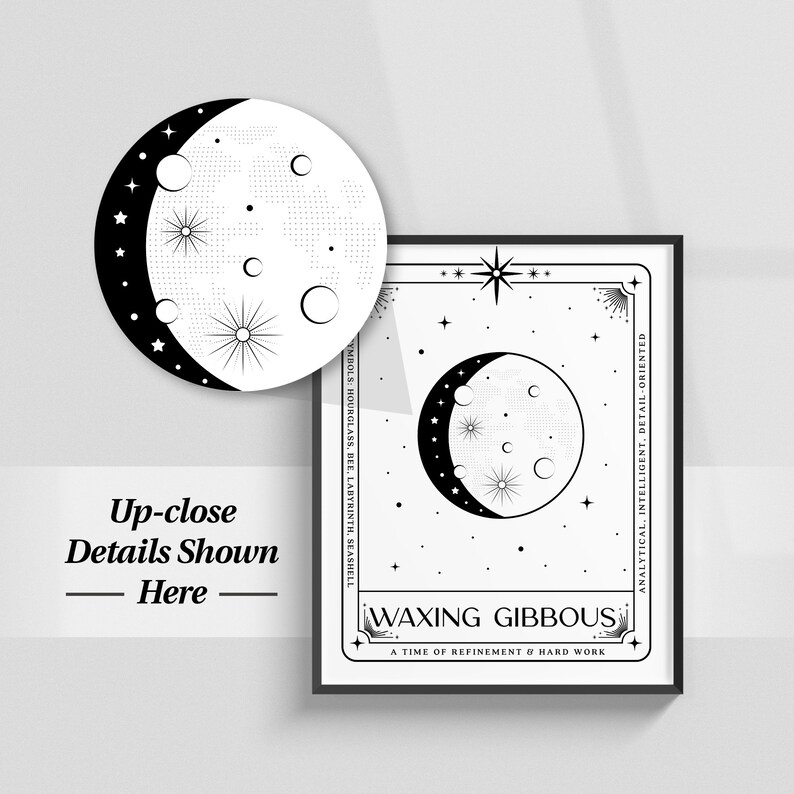 Waxing Gibbous Moon Tarot Card Art Print Night Sky Printable - Etsy