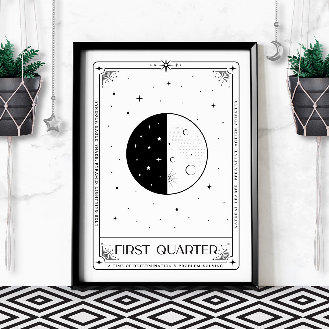 First Quarter Moon Tarot Card Art Print, Night Sky Printable Celestial ...