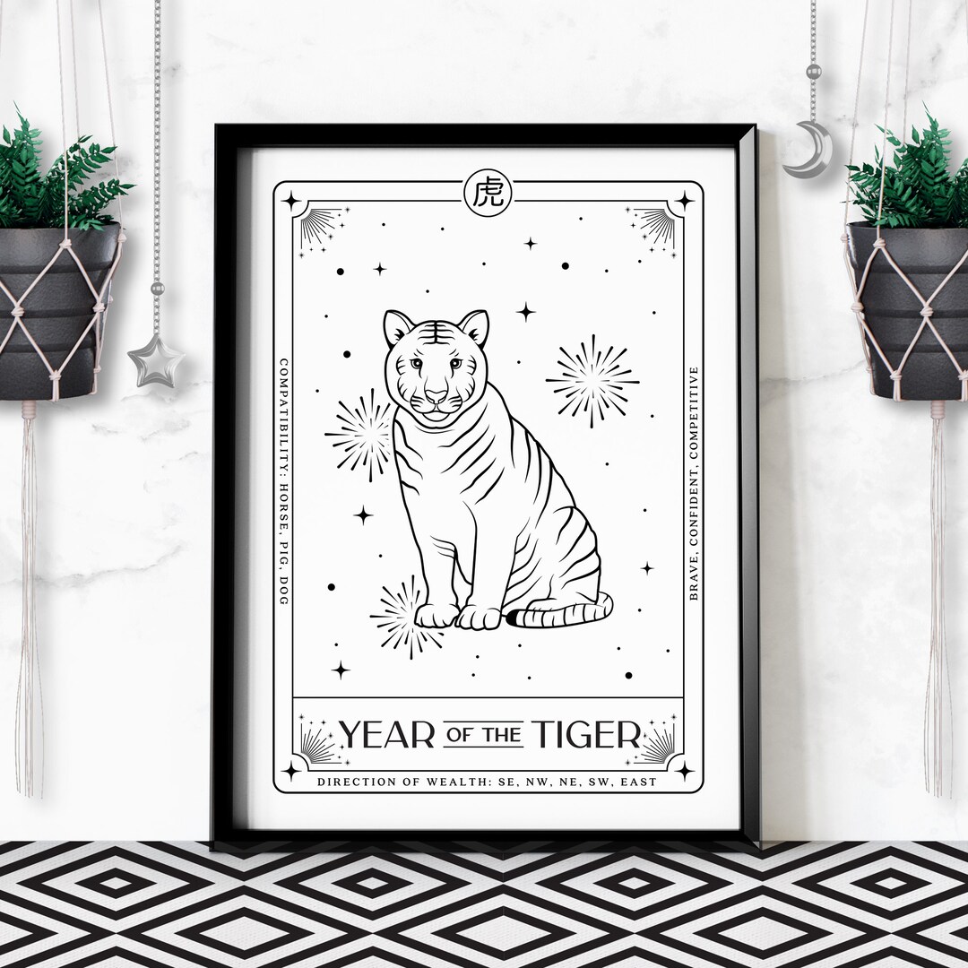 Year of the Tiger Chinese Zodiac Tarot Card Art Print, Astrology ...