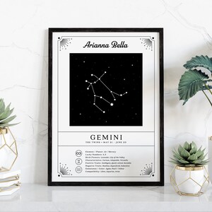 Gemini Zodiac Print, Night Sky Printable Astrology Gifts for Horoscope ...