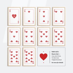 Set of 10 Red Playing Card Prints, Minimalist Wall Art, Hearts Ace ...