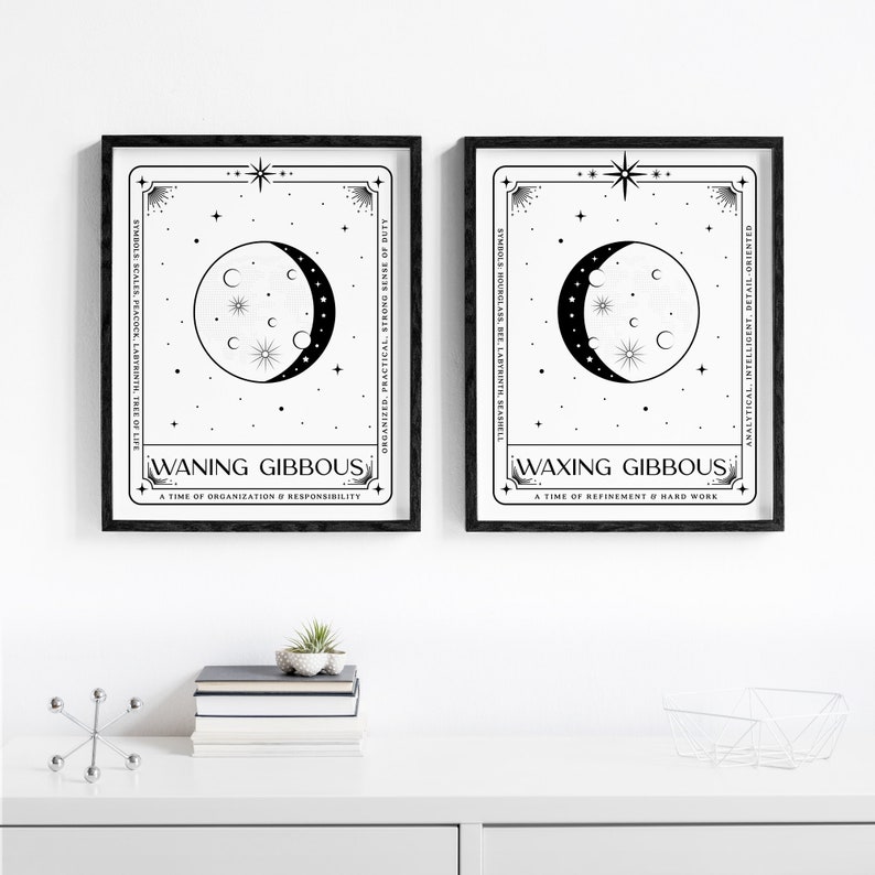Waxing Gibbous Moon Tarot Card Art Print, Night Sky Printable Celestial Constellation Poster ...