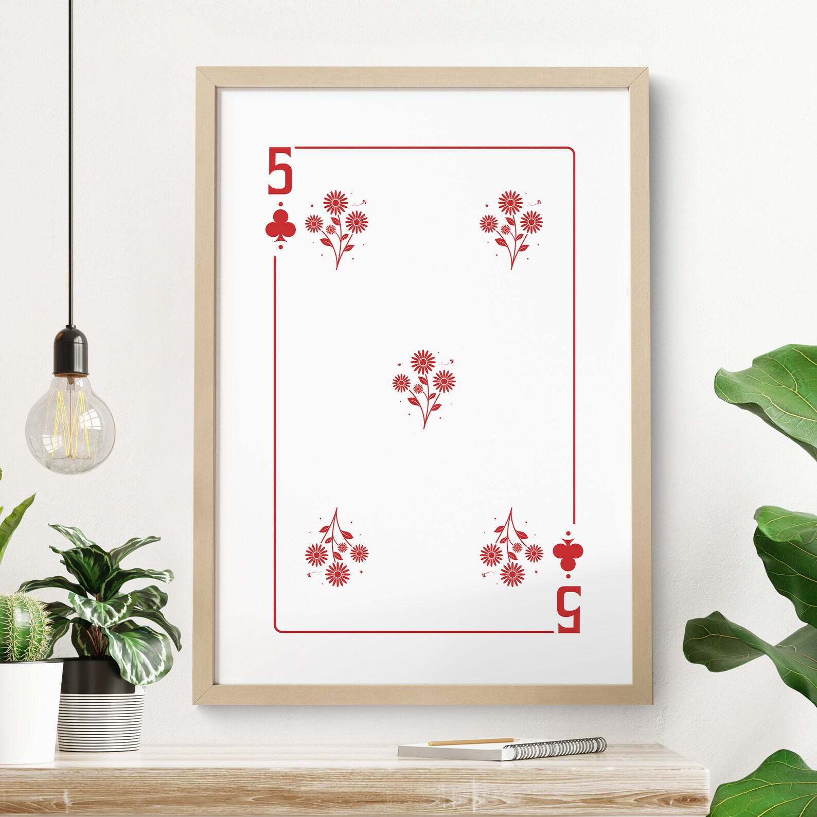 Set of 10 Red Playing Card Prints, Minimalist Wall Art, Clubs Ace Cards ...