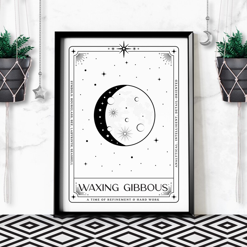 Waxing Gibbous Moon Tarot Card Art Print, Night Sky Printable Celestial Constellation Poster ...