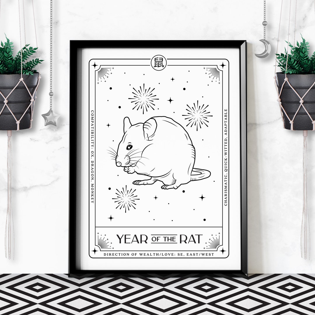 Year of the Rat Chinese Zodiac Tarot Card Art Print, Astrology ...