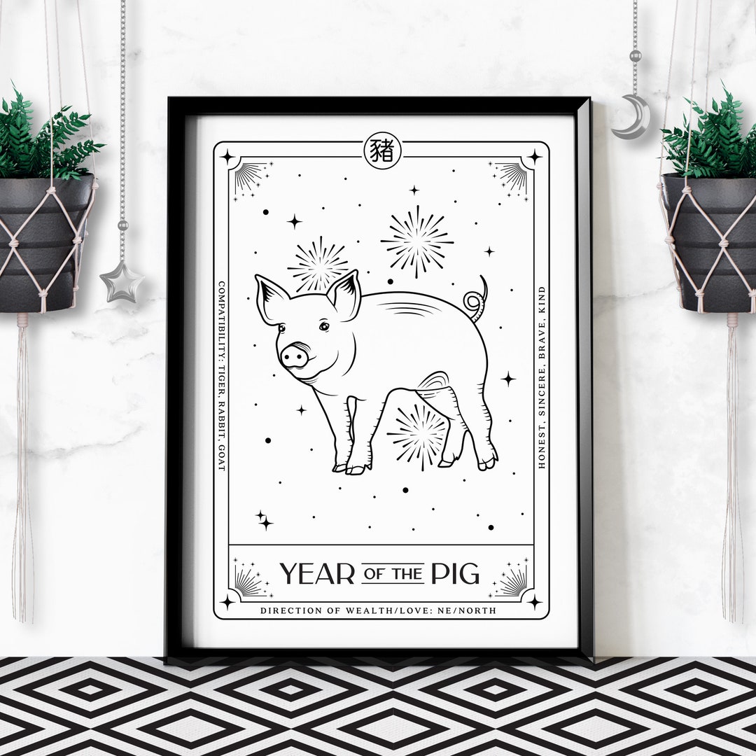 Year of the Pig Chinese Zodiac Tarot Card Art Print, Astrology ...