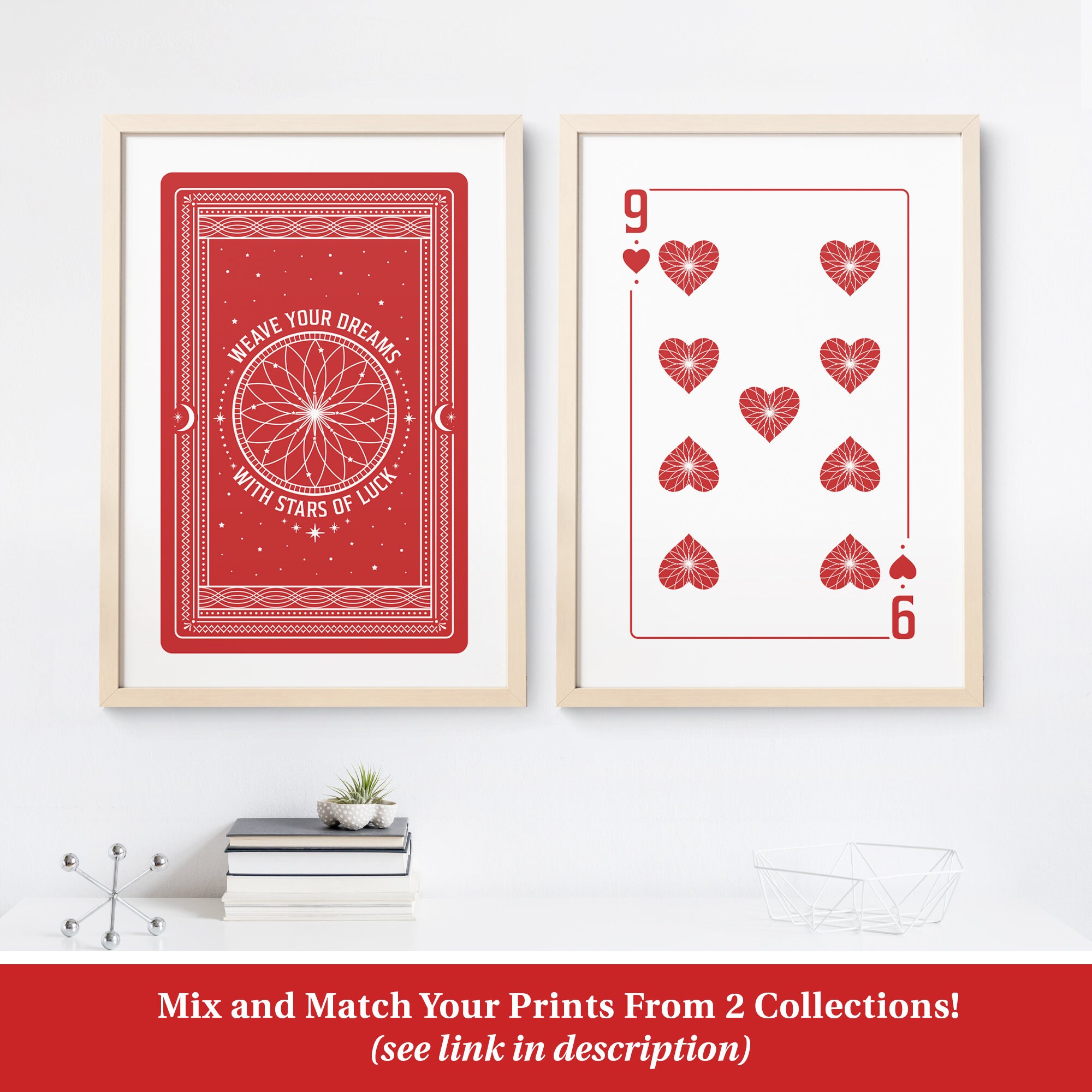 Set of 10 Red Playing Card Prints, Minimalist Wall Art, Hearts Ace ...