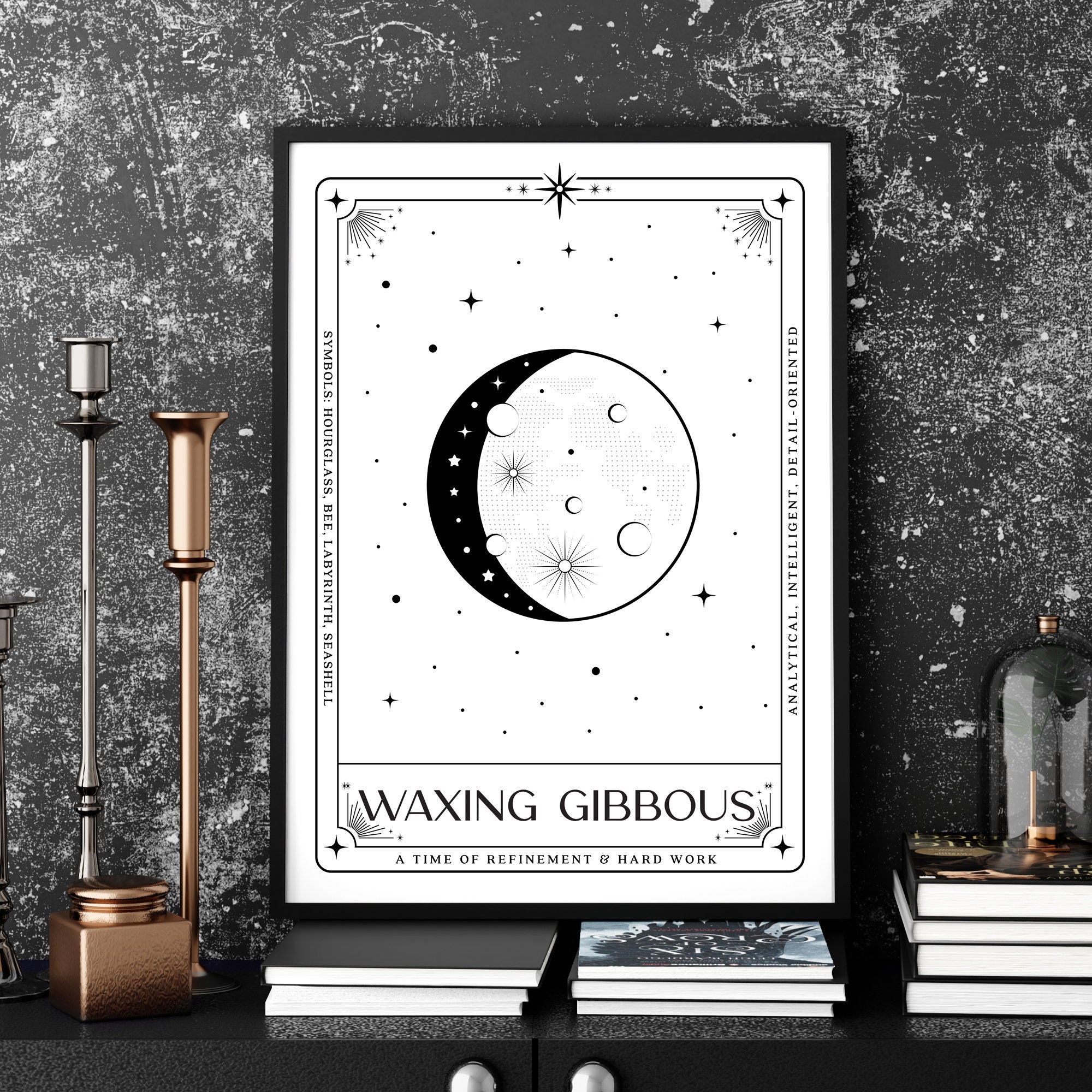 Waxing Gibbous Moon Tarot Card Art Print, Night Sky Printable Celestial Constellation Poster ...