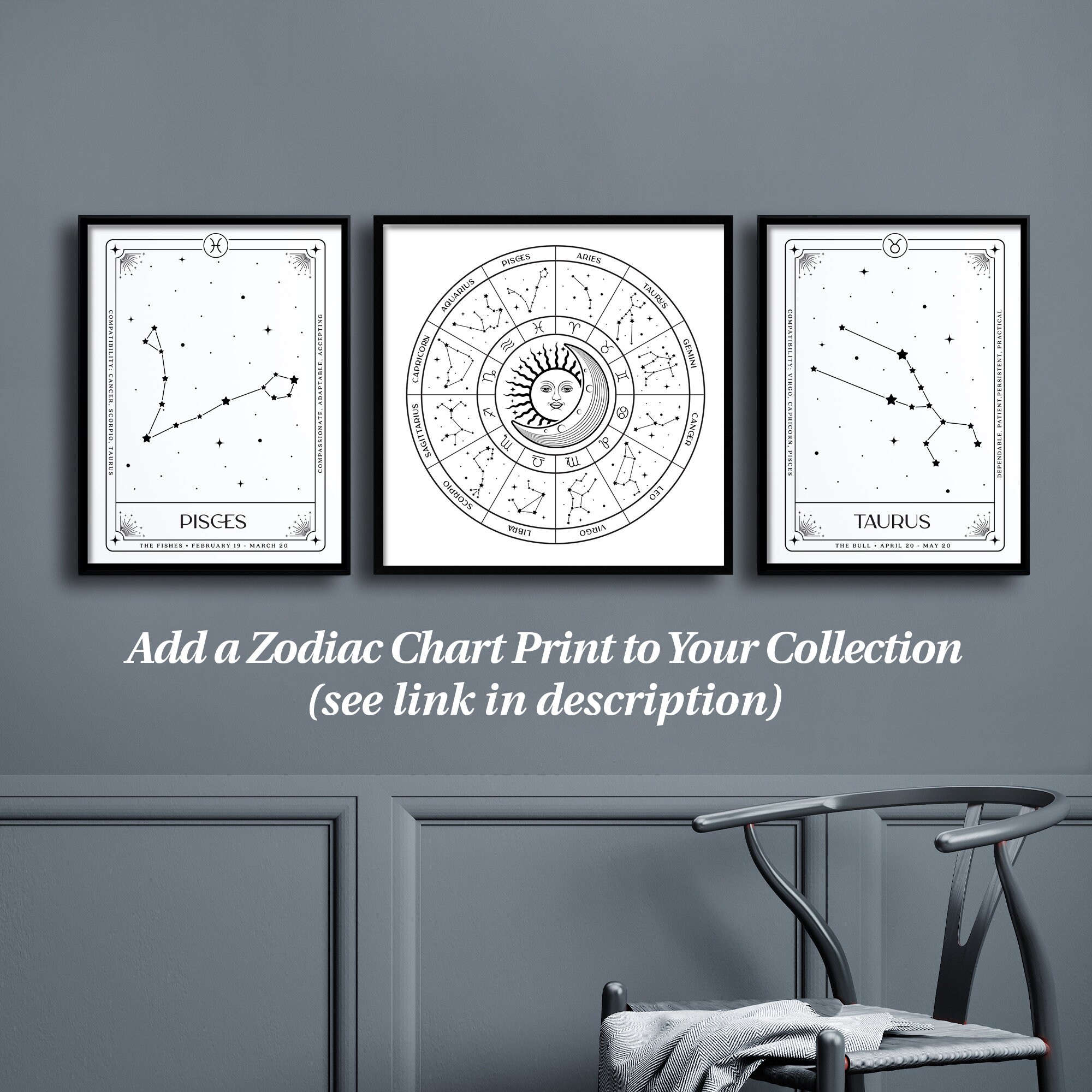 6pc Zodiac Tarot Card Art Print Set, Astrology Horoscope Wall Art ...