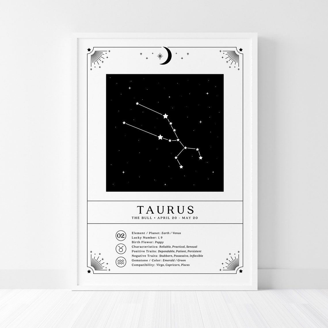 Taurus Zodiac Print Night Sky Printable Astrology Gifts for - Etsy