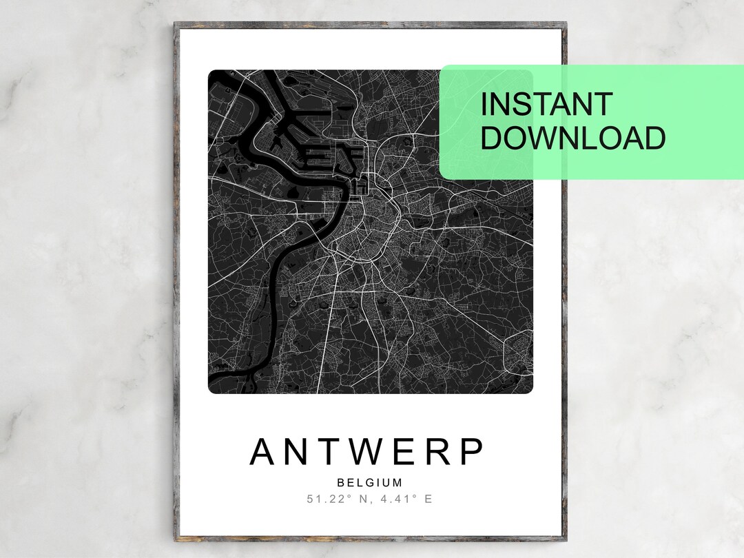 Map of Antwerp, Belgium, Art Prints, Printable Wall Art, Personalized ...