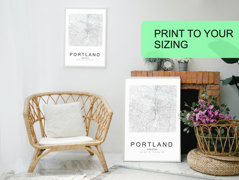 Map of Portland, Oregon, Printable Wall Art, Art Prints, Home Office ...