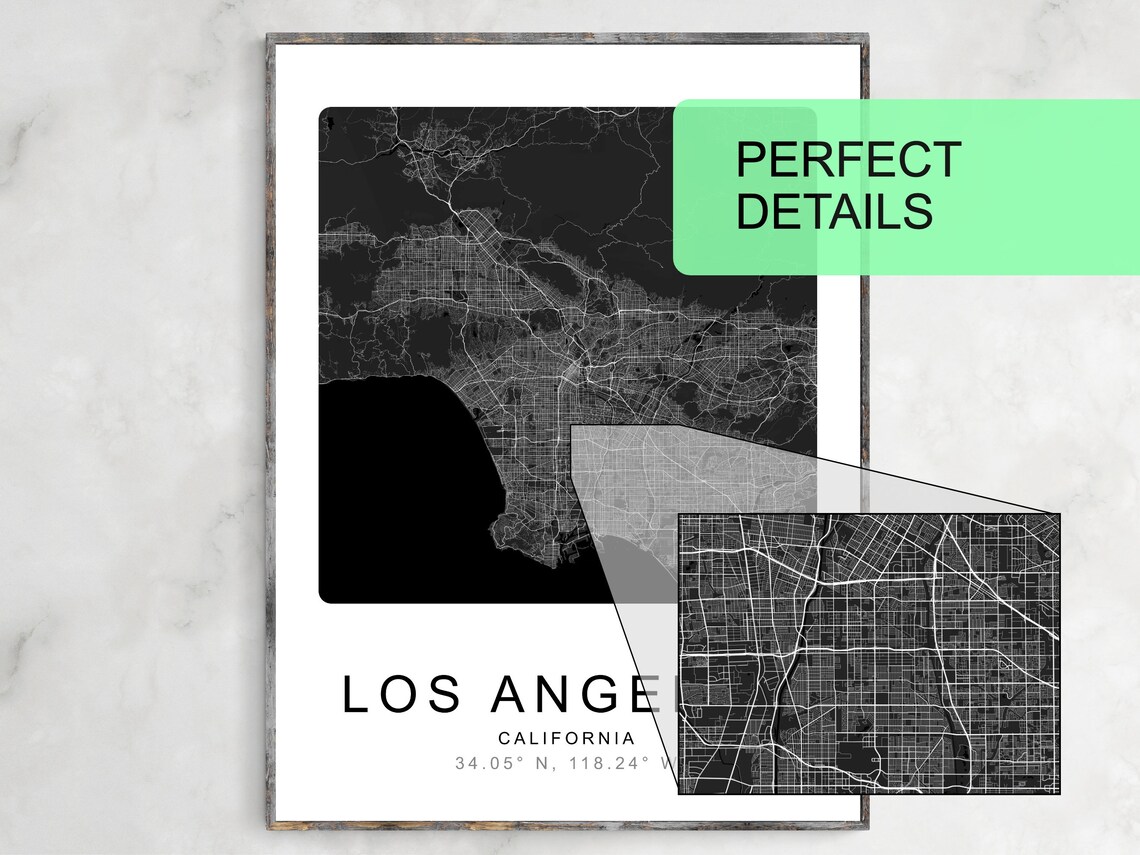 Map of Los Angeles, California, Art Prints, Printable Wall Art ...