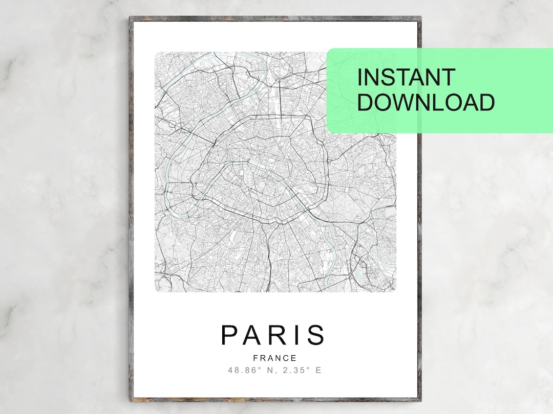 Map of Paris, France, Printable Wall Art, Digital Prints, Wall Art ...