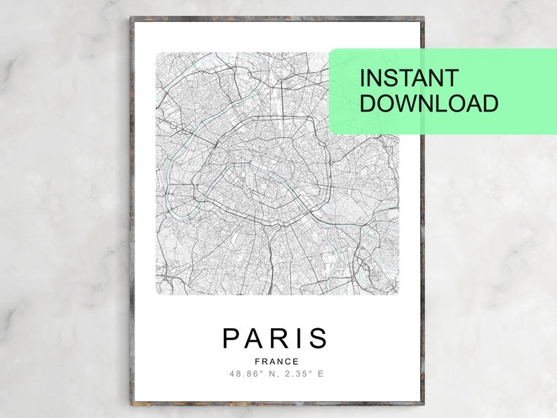 Map of Paris, France, Printable Wall Art, Digital Prints, Wall Art ...