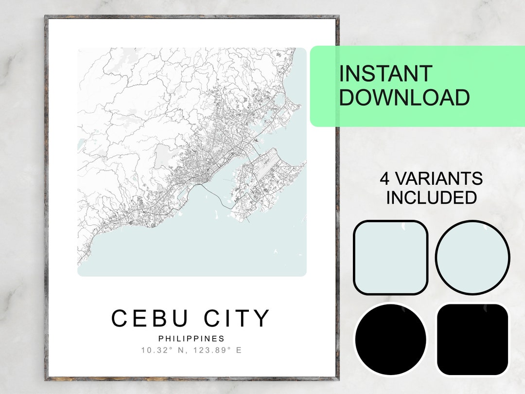 Map of Cebu City, Philippines, Digital Download, Wall Art Set of 4, Art ...
