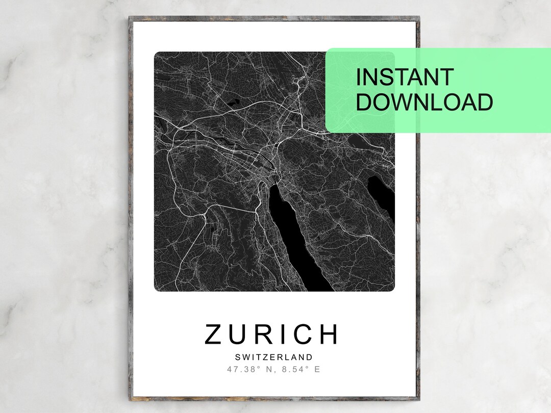 Map of Zurich, Switzerland, Printable, Digital Download, Bedroom Decor ...
