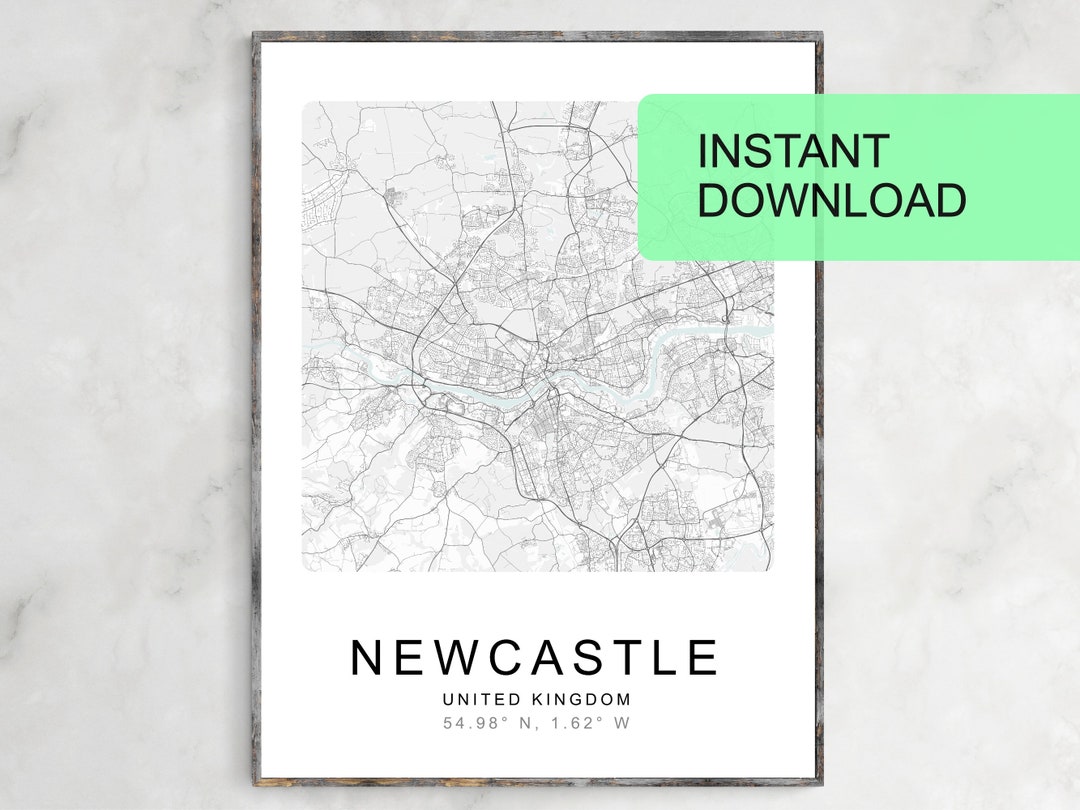 Map of Newcastle, United Kingdom, Art Prints, Printable Wall Art, Home ...