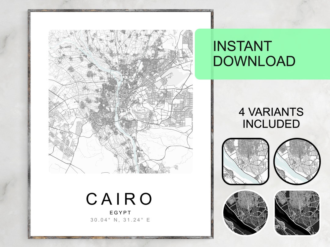 Map of Cairo, Egypt, Digital Download, Wall Art Set of 4, Printable ...